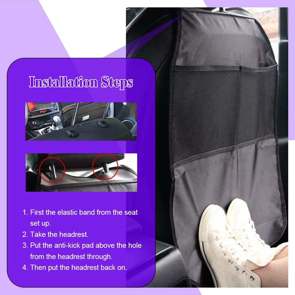 Jsorum seat back organizer, Back Seat Protector with Organizer, Kick Mats Back Seat Protector, Vehicle Back Seat Kids Safety Accessories Fit for Most Cars, SUV, Truck, Minivan Seats