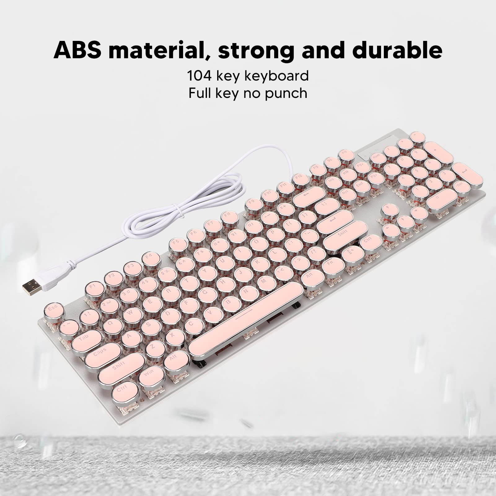 Pomya 104 Keys Mechanical Keyboard, Typewriter Style Red Switch Mechanical Gaming Keyboard, Retro Round Keycaps PC Keyboard with RGB Backlight for Win, for OS X(Pink)