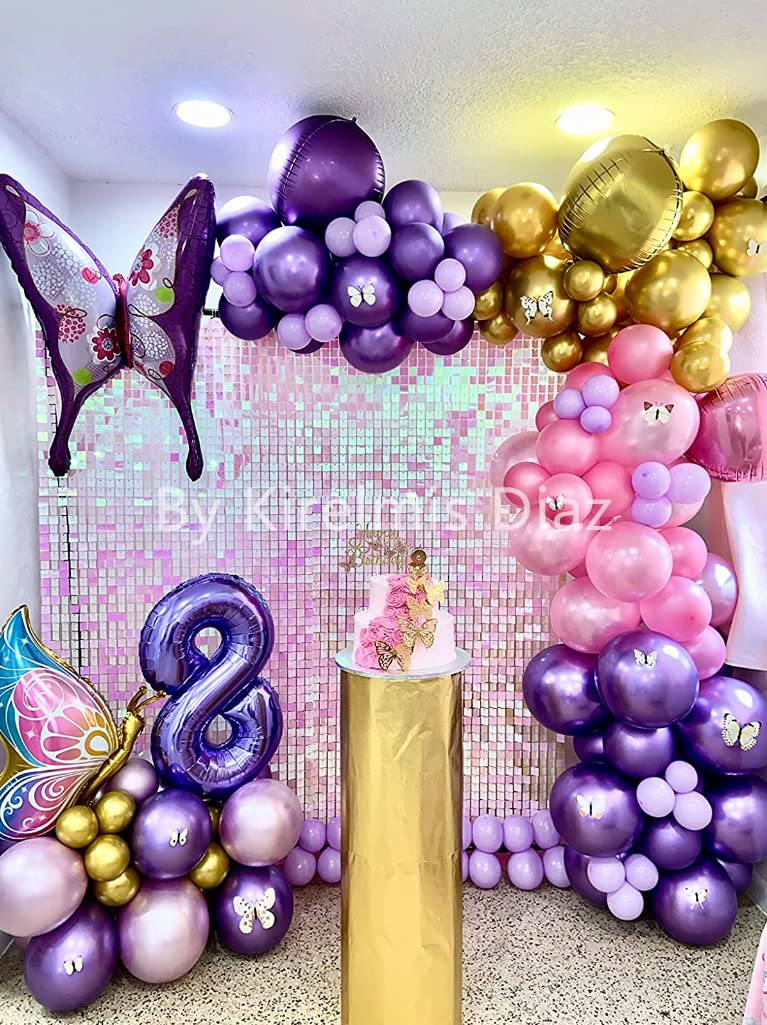 Shimmer Wall Backdrop Iridescent Pink Square Sequin Wall Panel Backdrop Decor for Wedding, Anniversary, Birthday, Party, 12 Panels