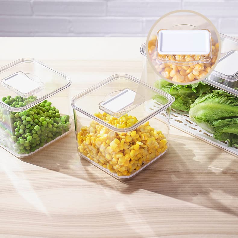 Redrubbit Fridge Food Storage Containers Bins Produce Saver with Vented Lids, Stackable Refrigerator Freezer Organizer with Removable Drain Tray, Fresh Keeper, 3 Pack