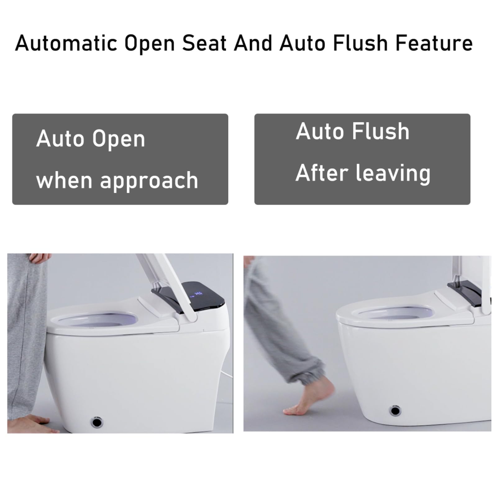 Smart Toilet with Heated Bidet Seat, Intelligent Tankless Toilet with Bidet Built-in, Feet Sensor, Auto Open/Close Seat, Off Seating Auto Flush, Night Light, Warm Water & Dryer, White