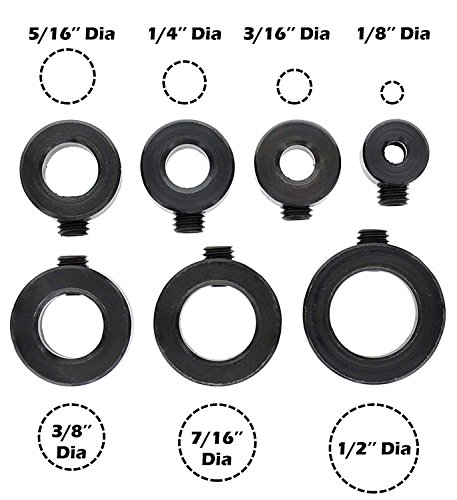 Rocaris Drill Stop Bit Collar Set – Kit Includes: 1/8", 3/16”, 1/4”, 5/16”, 3/8”, 7/16” and 1/2-Inch with Allen Wrench to Tighten The Stops Set-Screws (7-Piece)