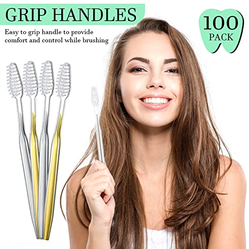 Remerry 100 Pack Individually Wrapped Disposable Toothbrushes Bulk Travel Toothbrushes Manual Disposable Tooth Brush Soft Bristle Tooth Brush for Adults Kids Hotel Guest Camping Travel, 2 Colors