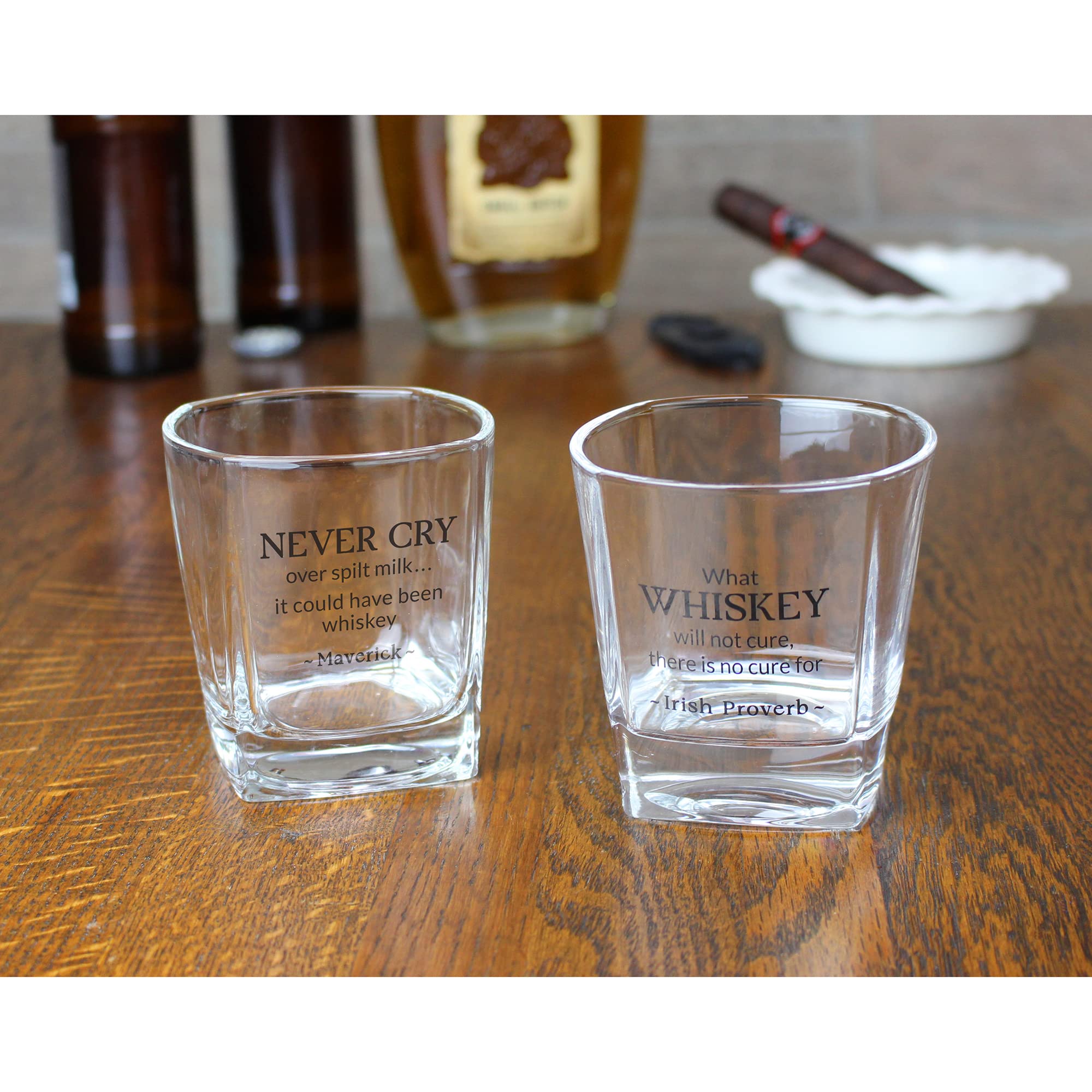 Lillian Rose Set of 2 Whiskey Low Ball Glasses with Famous Quotes, Black