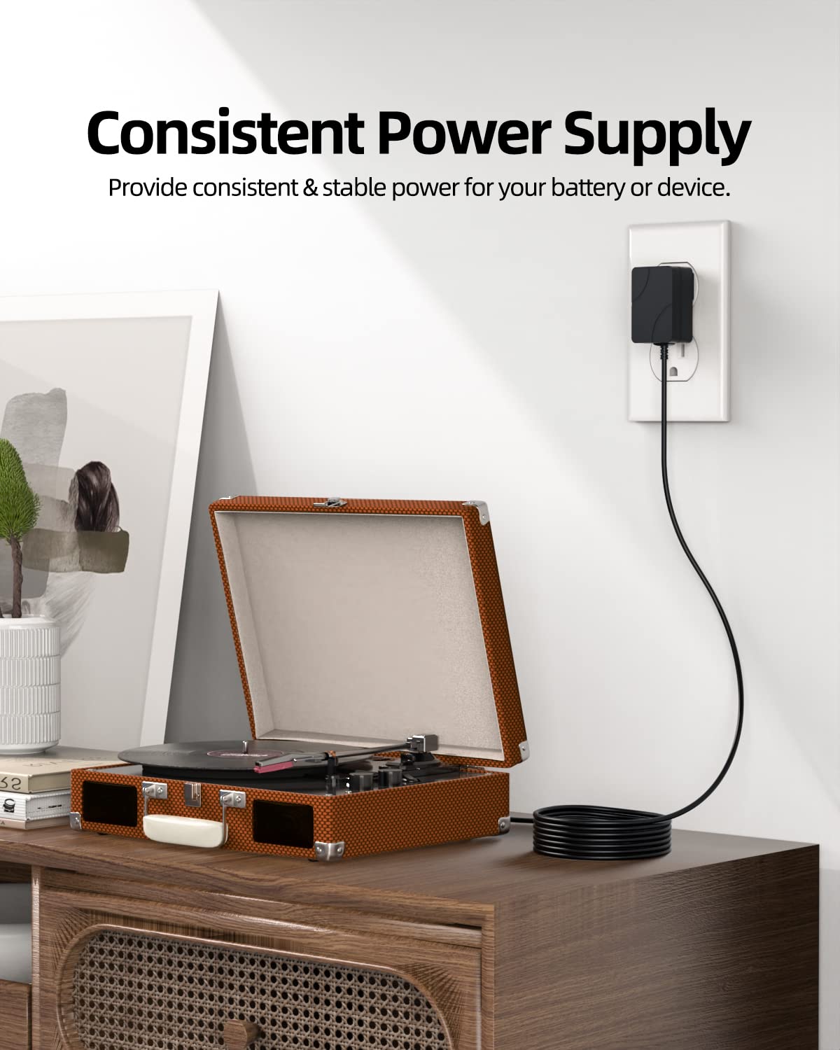 Power Cord Fit for Crosley Cruiser Portable Turntable Record Player CR8005A I II III Series AC Charger Replacement Supply Adapter
