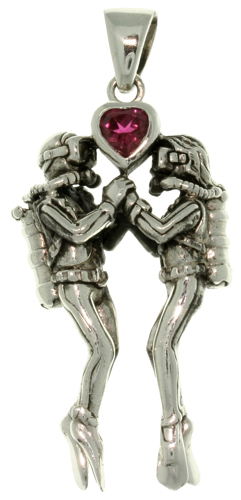 Jewelry Trends Sterling Silver Scuba Divers Garnet Heart Pendant