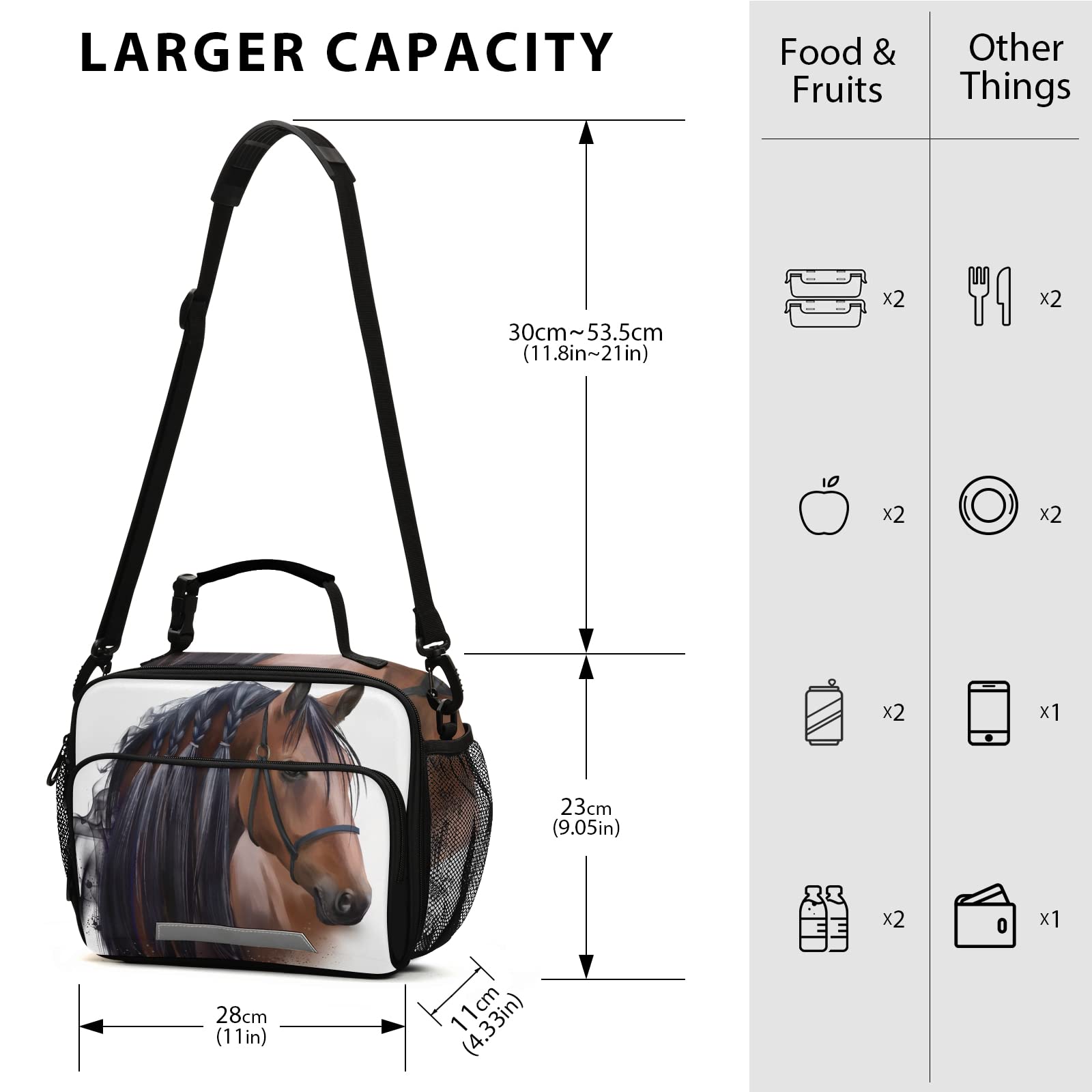 panksolu Elegant Horse Lunch Bag, Insulated Lunch Box with Adjustable Shoulder Strap Cooler Tote Bag for Men Women Kids Teens=