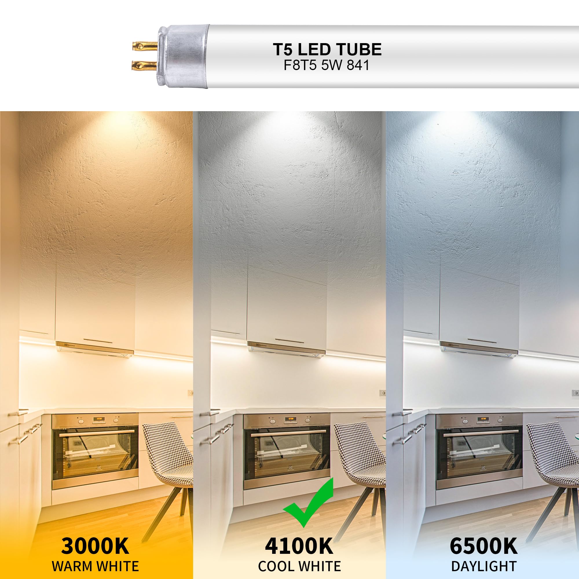 Wesome Lighting 12 Inch F8T5/CW LED Replacement Bulbs, 4100K Cool White, T5 LED 5 Watts Replace Fluorescent Bulb with LED, 550 Lumens, Replacement Tube for Counter and Cabinet Fixture, 4 Pack