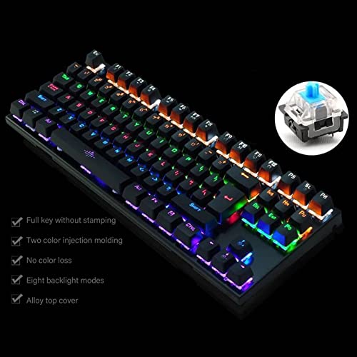 Pomya Mechanical Gaming Keyboard, Colorful RGB Backlit Keyboard, 87 Key Computer Keyboard, Blue Switch with Wrist Rest for Computer Desktop PC