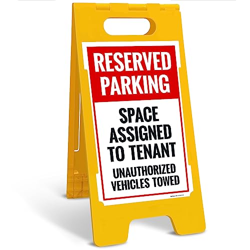 Reserved Parking Space Assigned To Tenant Unauthorized Vehicles Towed Sidewalk Sign Kit, 10x16 Inches, With A Frame Stand, Made in USA by Sigo Signs