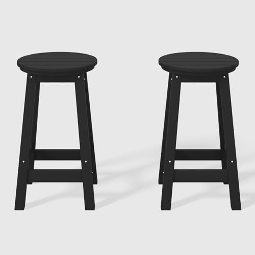 WestinTrends Malibu 24" HDPE Outdoor Patio Round Counter Height Bar Stool Set of 2, Black