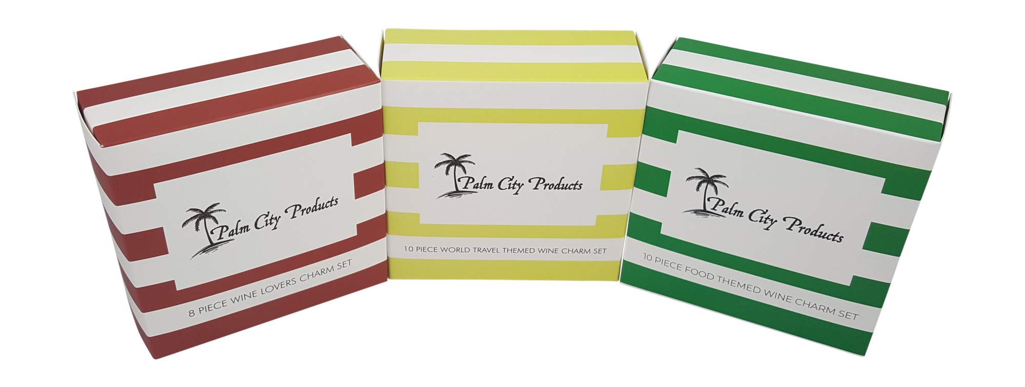 Palm City Products Around the World Wine Charm Set with Food, Wine, and Travel Themed Sets - 28 Piece Bundled Set