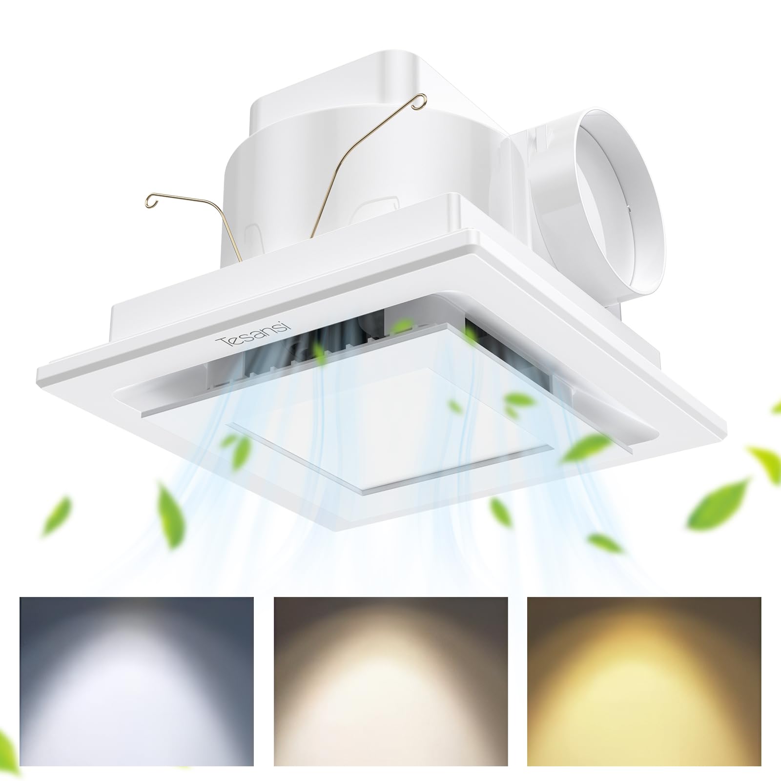 Tesansi Bathroom Exhaust Fan with Light, 12W Bathroom Fan with LED Light Combo - 100 CFM & 1.0 Sones, 3000K/4000K/5000K Adjustable - Low Noise Ventilation Fan for Home/Bath/Office/Hotel