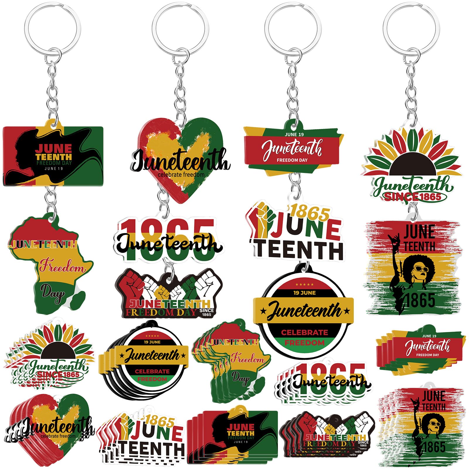 Remuuly 50 Pcs Juneteenth Keychain Bulk Gifts Juneteenth Freedom Gifts Heart 1865 Territory Key Ring for Women Men