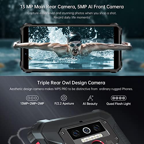 OUKITEL Rugged Cell Phone WP5 Pro, Unlocked Smartphone 4GB+64GB 5.5''HD+ Screen, 8000mAh Battery IP68 Waterproof Rugged Smartphone, 4G LTE Dual-SIM Android 10 System, 13MP Triple Camera Face ID