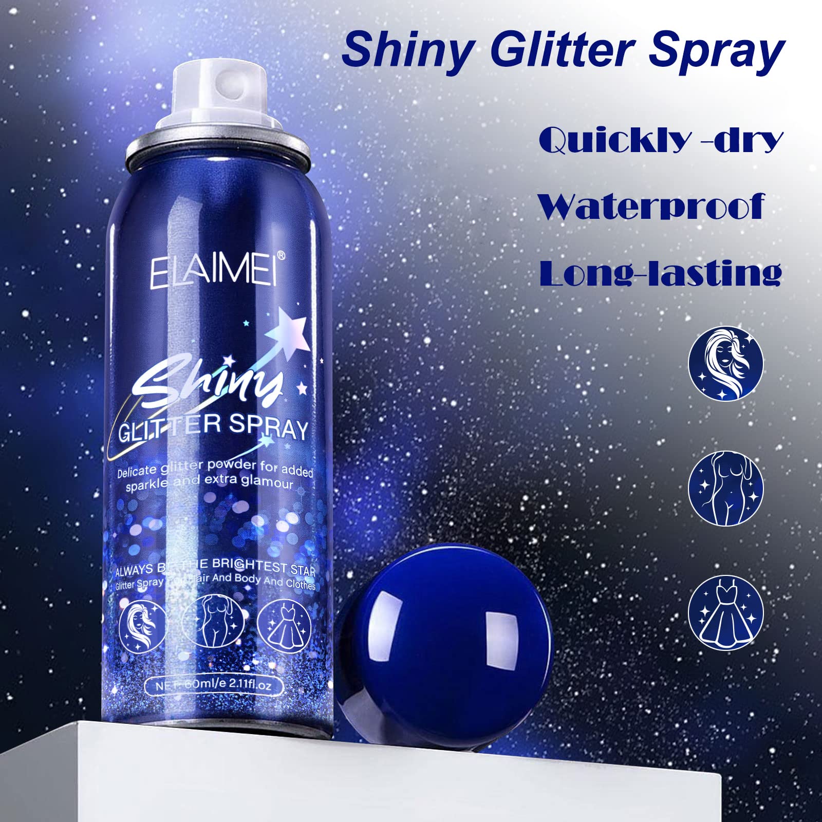 Shiny Glitter Spray, Body and Hair Glitter Spray, Quick-Drying Waterproof Body Shimmery Spray (2.11 oz)