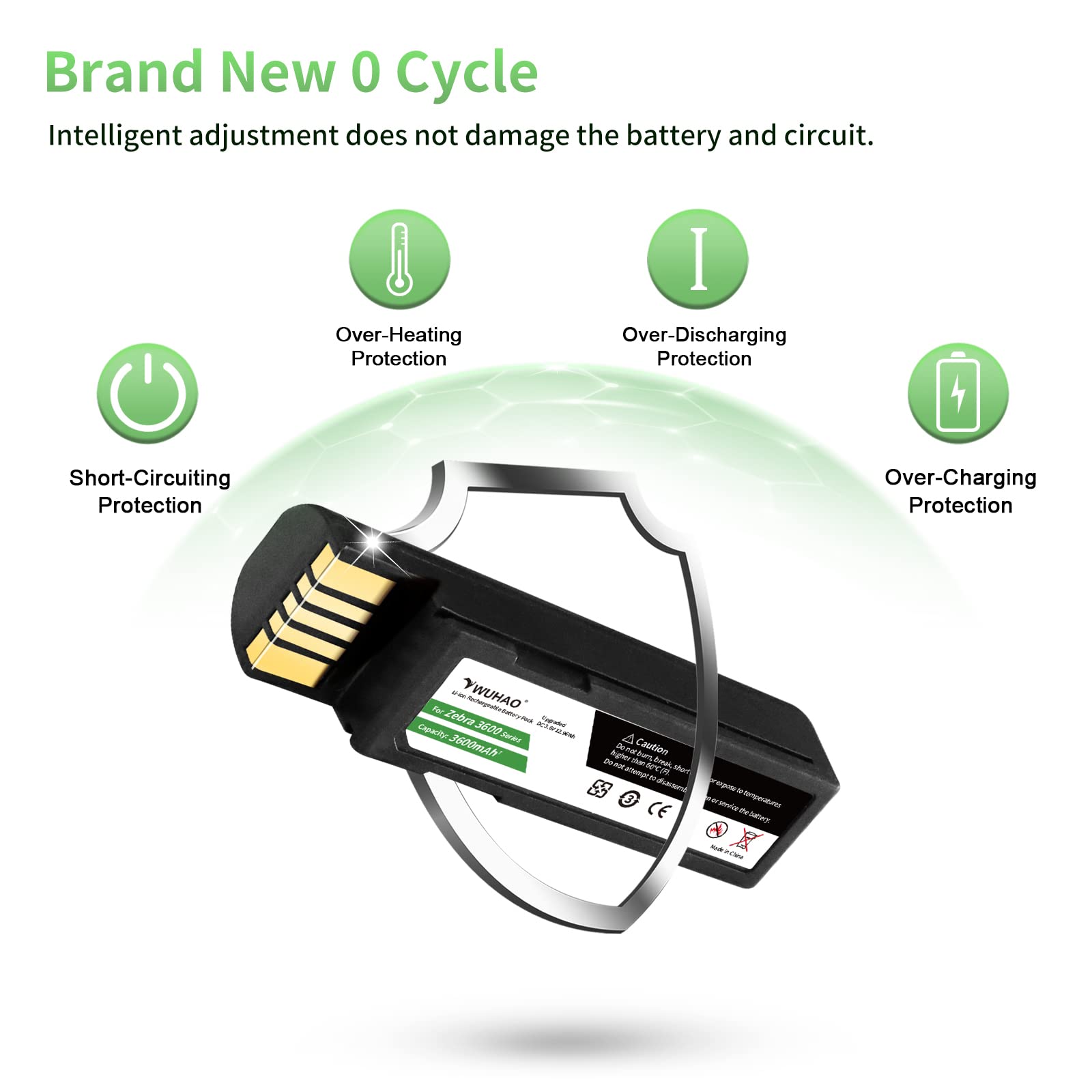 WUHAO for Zebra DS3678 Replacement Battery Upgraded 3600mAh for 3600 LI3678 LS3678 BTRY-36IAB0E-00/82-166537-01 Battery