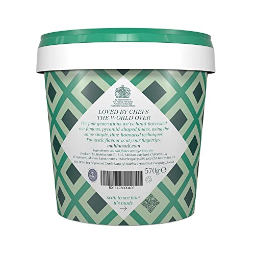 Maldon Salt, Sea Salt Flakes, 20 oz (570 g), Resealable Tub, Kosher, Natural, Handcrafted, Gourmet, Pyramid Crystals