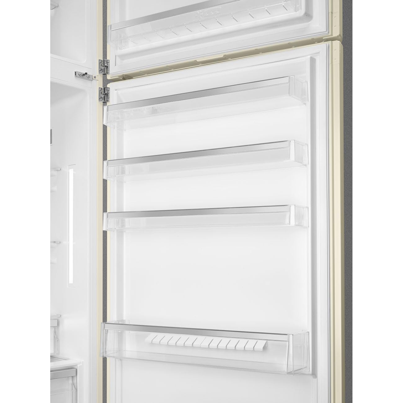 Smeg FAB50 50's Retro Style Aesthetic Top Freezer Refrigerator with Ice Maker 19.28 Cu Total Capacity Multiflow Cooling System Adjustable Glass Shelves Left Hand Hinge Cream Made In Italy