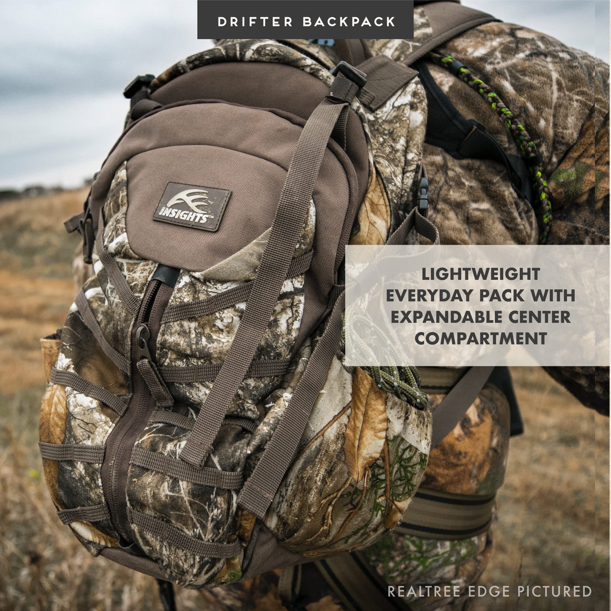 Insights Hunting by frogg toggs - The Drifter Backpack, Small, Lightweight Camo Hunting Day Pack, Mossy Oak Bottomland