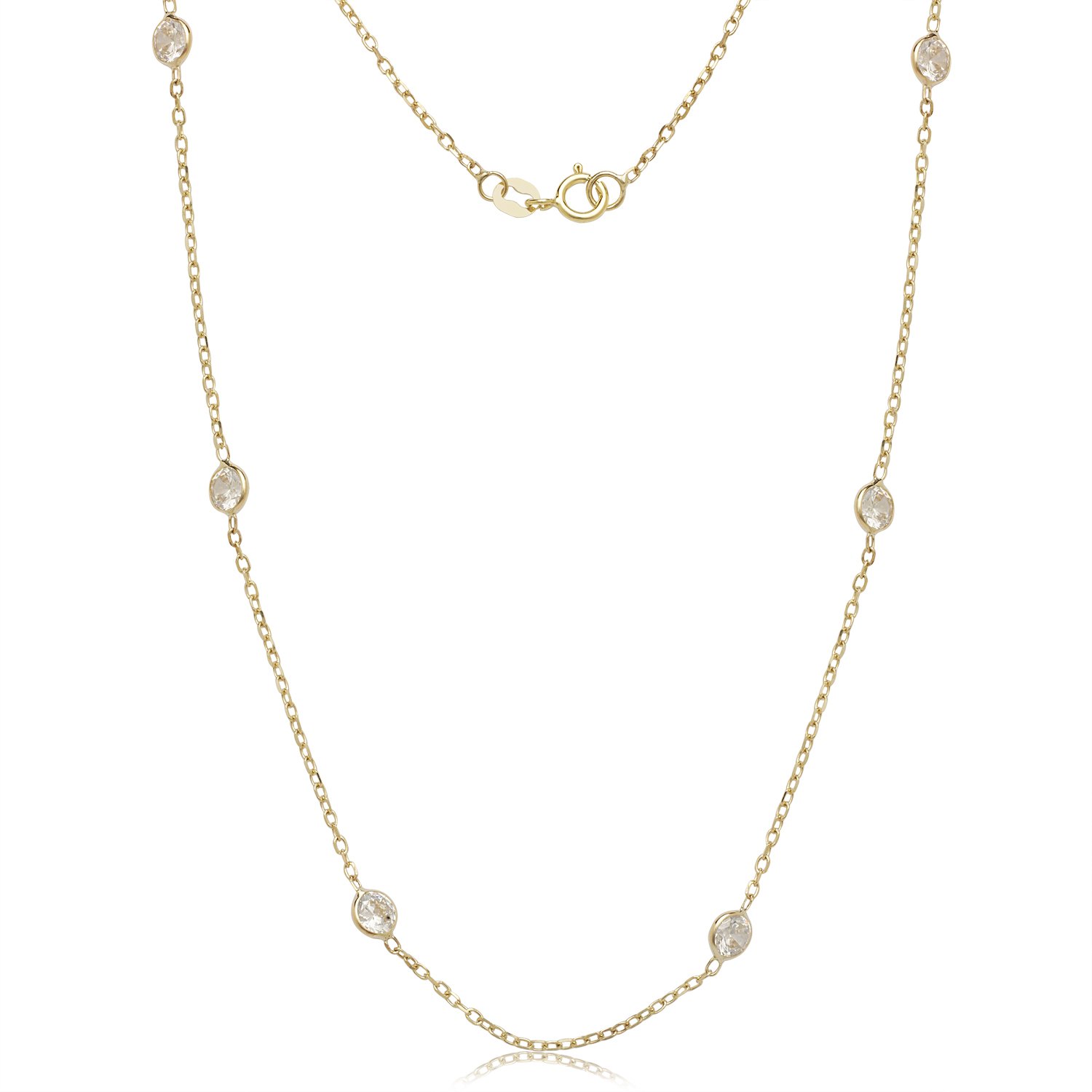 JewelryWeb 14k Yellow Gold Cubic Zirconia CZ by The Yard Station Necklace (16" or 18") (16)