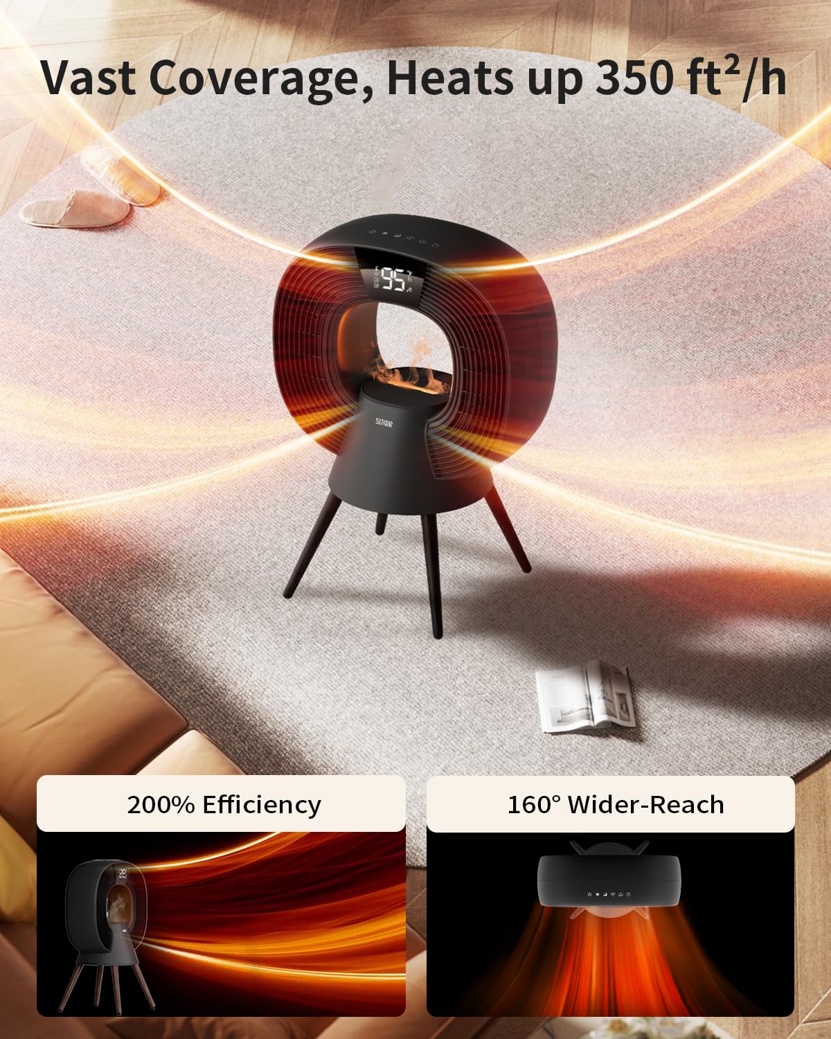 Sothing Space Heater Humidifier Combo - Star 3-in-1 Electric Heaters for Indoor Use, Humidifier with Flame Light, Aesthetic Design, 1500W Space Heater Indoor Large Room, Sleep Mode for Bedroom, Office
