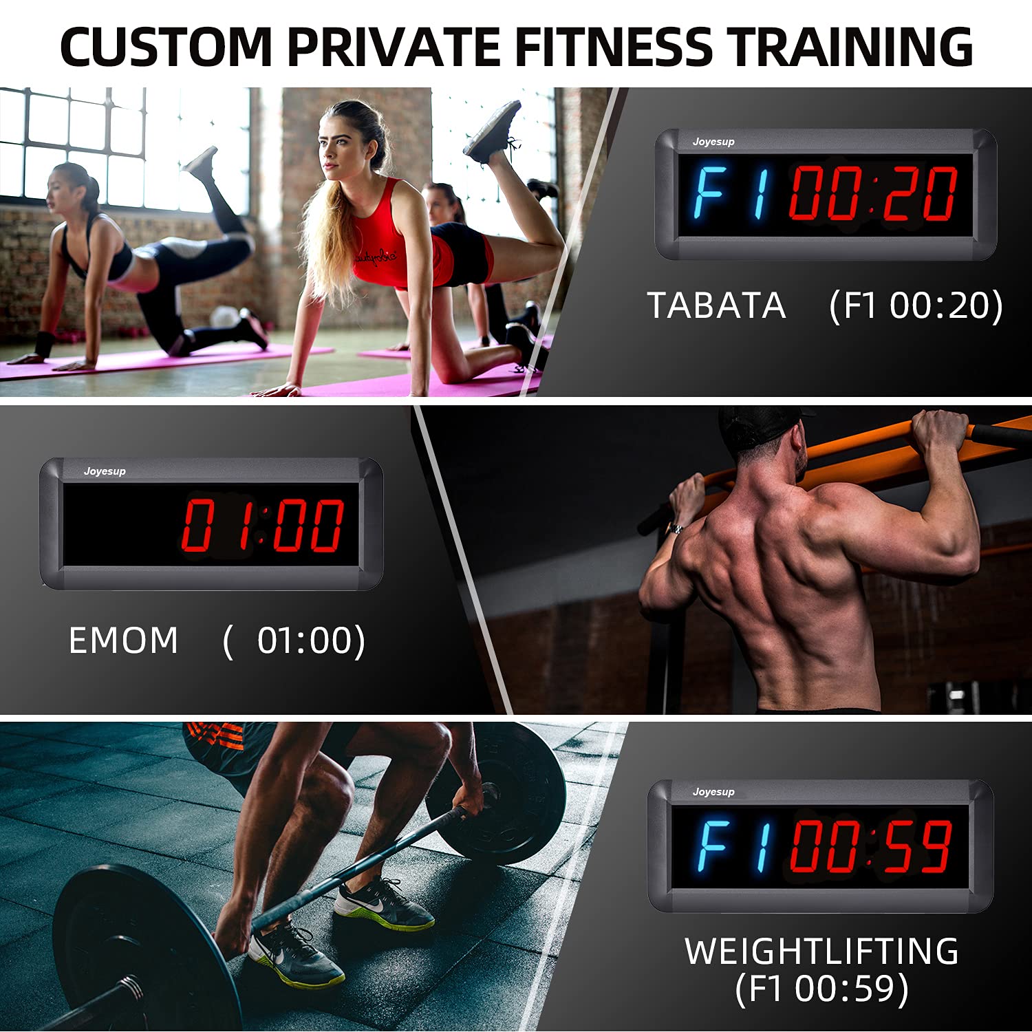 Joyesup Gym Timer LED Interval Timer, Ultra-Clear with Remote Count Down/Up Wall Clock Stopwatch, Work with Power Bank for Outdoor Workout and Home Gym Garage Fitness, EMOM, Tabata