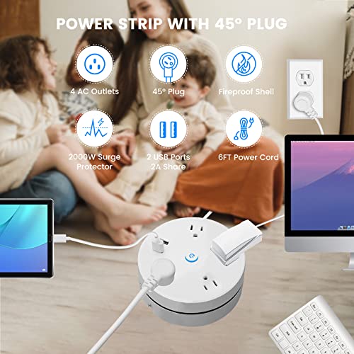 Retractable Power Strip, 6ft Extension Cord Retractable Power Strip Surge Protector with 4 Outlets 2 Smart USB Ports and Hook, Portable & Neat for Travel/Home/Office (White)