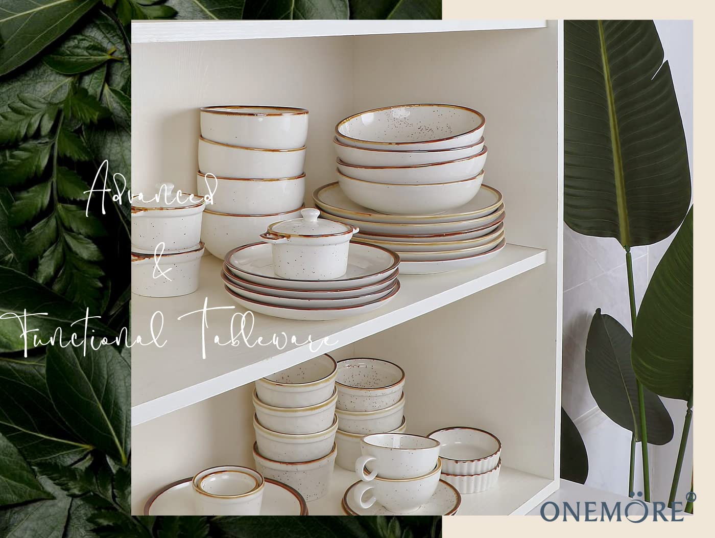 ONEMORE 10.5 inch Dinner Plates and 30 oz Pasta Bowls Bundle, Microwave, Oven and Dishwasher Safe, Creamy White