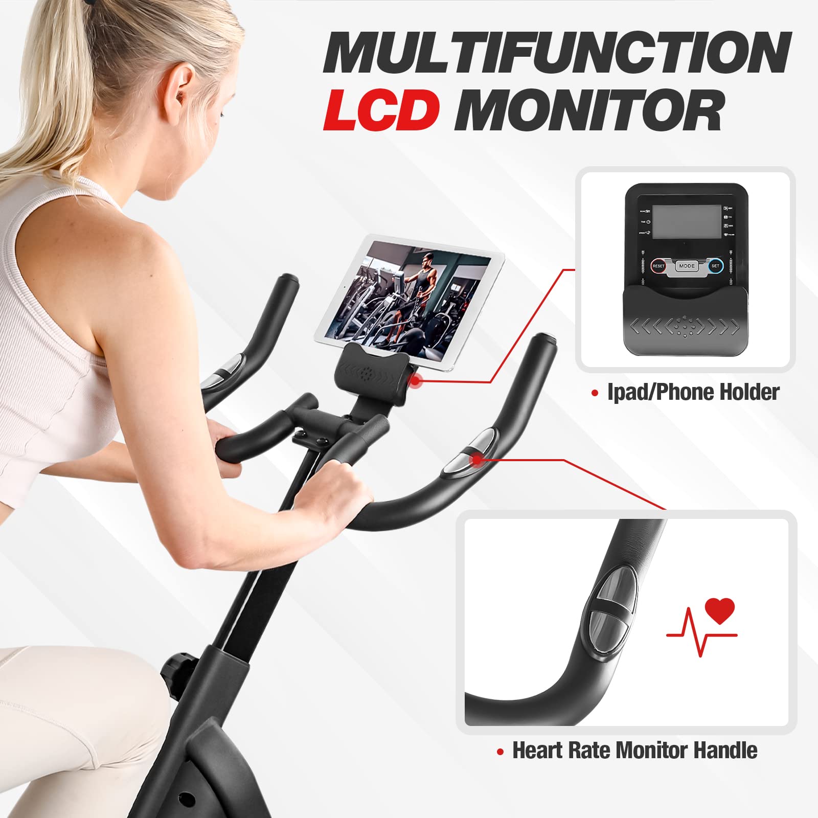 kotia Stationary Bike 4D Adjustment Seat Spin Exercise Bikes with Adjustable Feet 260lbs Capacity Exercise Bikes