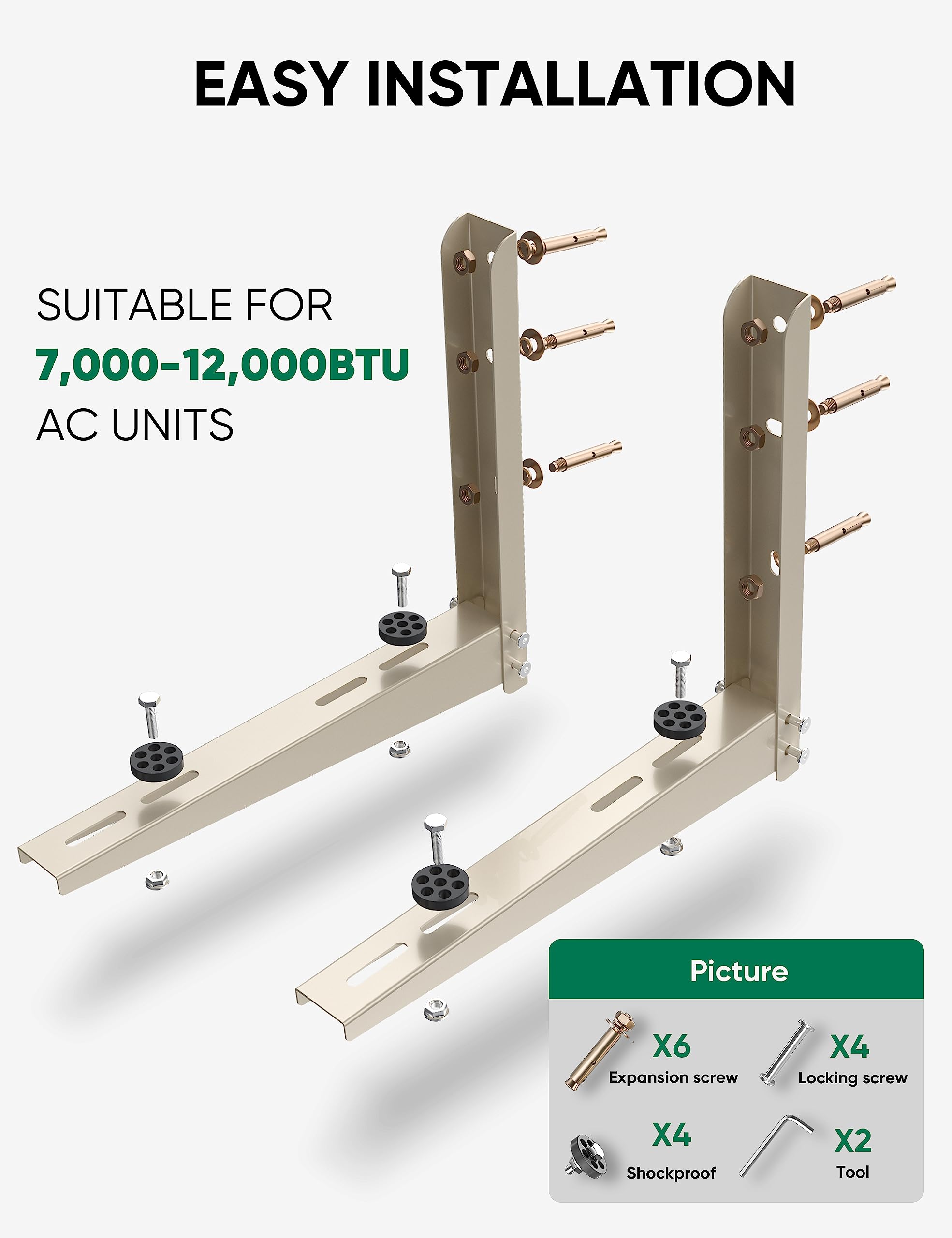 Plusluck Mini Split Wall Mounting Bracket, for 7000-12000 BTU, Support up to 330 lbs, Mini Split Bracket Outdoor, Air Conditioner Universal and Heat Pump Systems