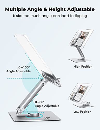 viozon Acrylic Book Stand for Reading,Cookbook Holder, Adjustable Height&Angle, 360° Rotating Base, Aluminum, Foldable & Portable, for Office, Kitchen, School Textbook, Recipe, Magazine,Tablet,Laptop