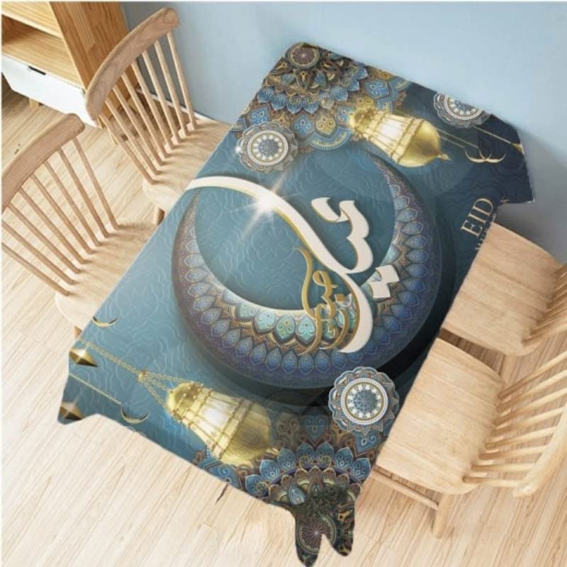 NUER Eid Mubarak Restaurant Decoration Tablecloth Ramadan Decor Tapestry Flower Islamic Art Rectangular Waterproof Table A13 140x210cm
