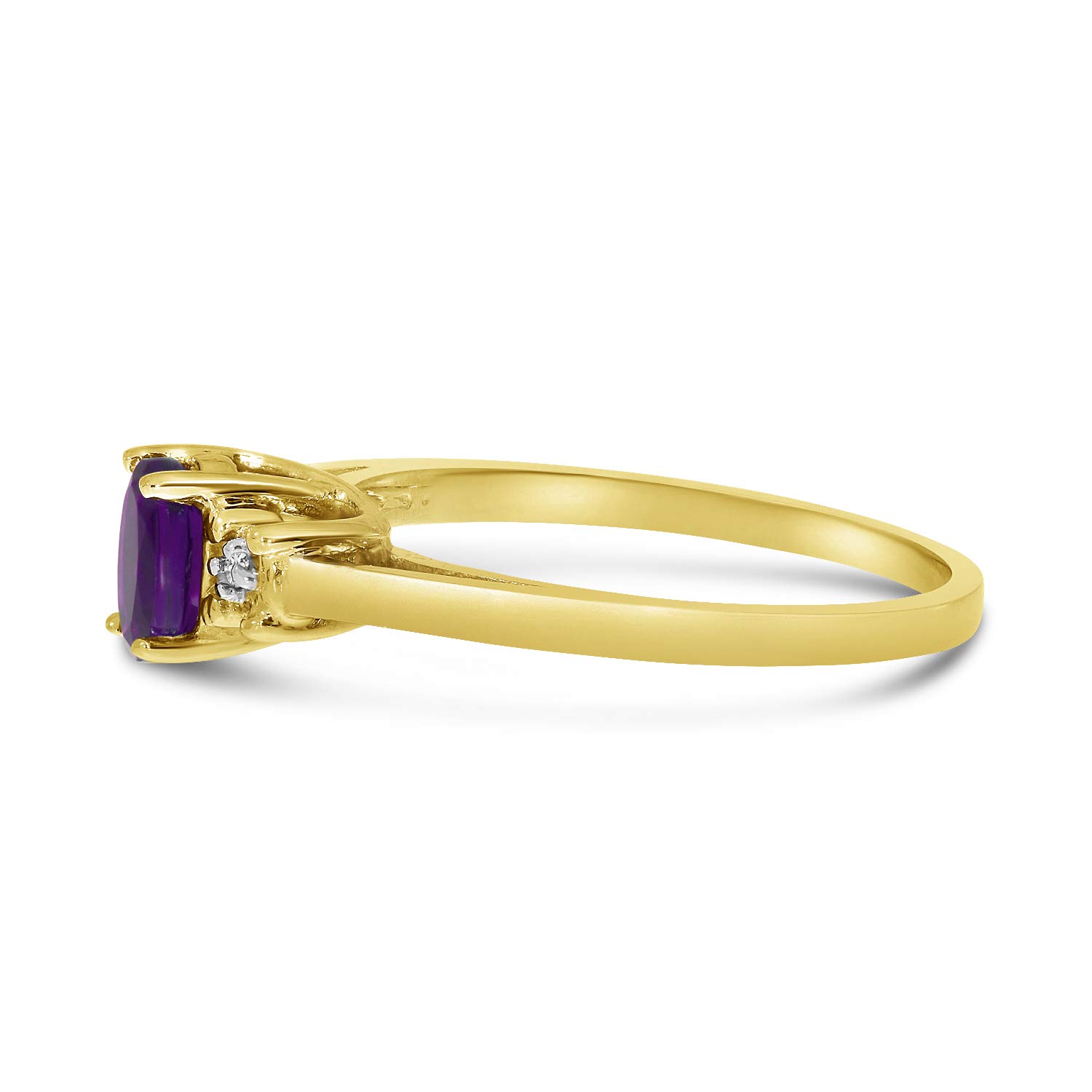 Jewels By Lux 14k Yellow Gold Genuine Purple Birthstone Solitaire Oval Amethyst And Diamond Wedding Engagement Ring - Size 4.5 (0.18 Cttw.)