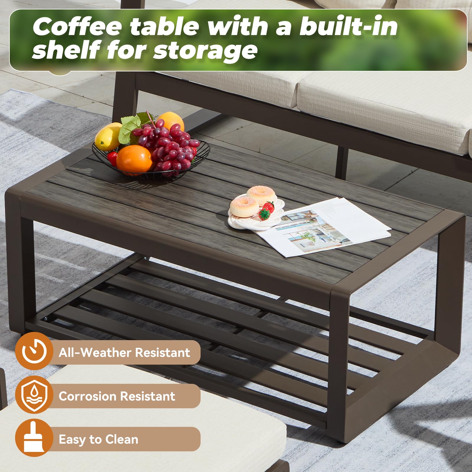 Suvivityse 6 Pcs Aluminum Patio Furniture Set with Coffee Table Outdoor Conversation Sofa Set Include Adjustable 3-Seater Sofa, 2 Hydraulic Chair, 2 Ottoman for Balcony, Garden, Poolsid(Grey)