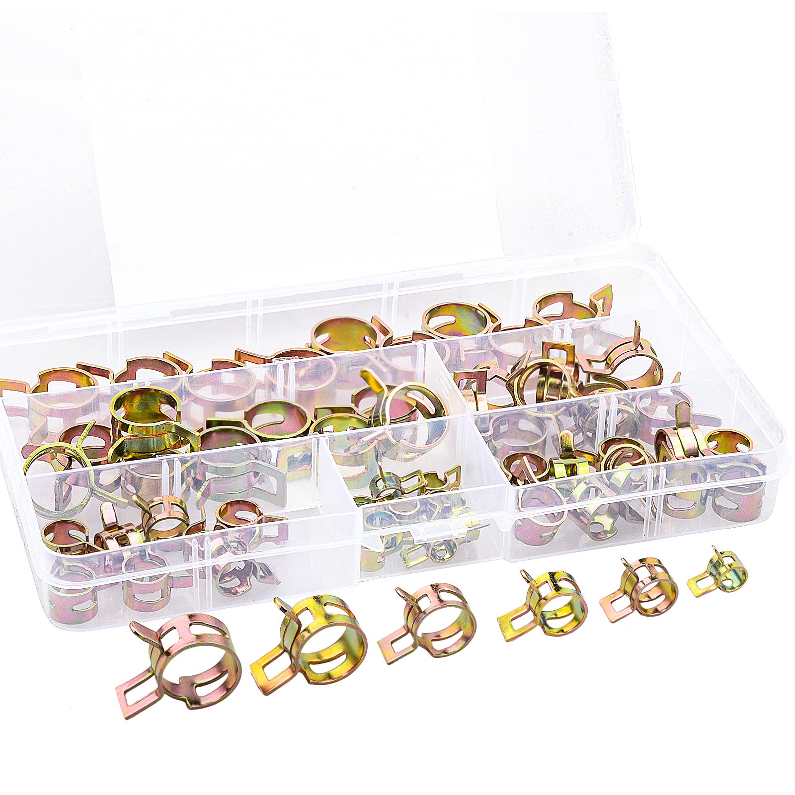 QTEATAK 60 Pcs Fuel Silicone Vacuum Hose Spring Band Type Action Pipe Clamp Low Pressure Air Clip Clamp SIZE: 6mm 9mm 10mm 12mm 14mm 15mm