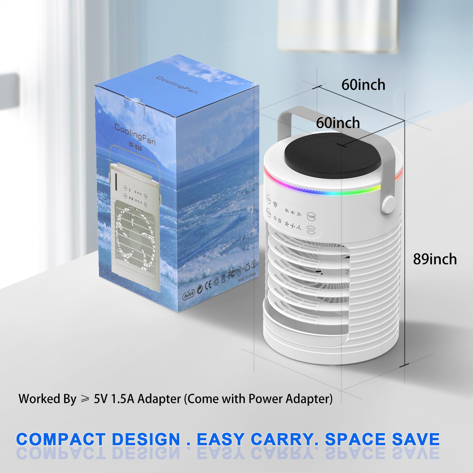 Portable Air Conditioners,Rechargeable Air Conditioner Fan with 6000mAh Battery,3 Speed Personal Evaporative Air Cooler with 3 Mist&3 Timer&Colors Light,Mini AC Cooling Fan for Bedroom,Camping
