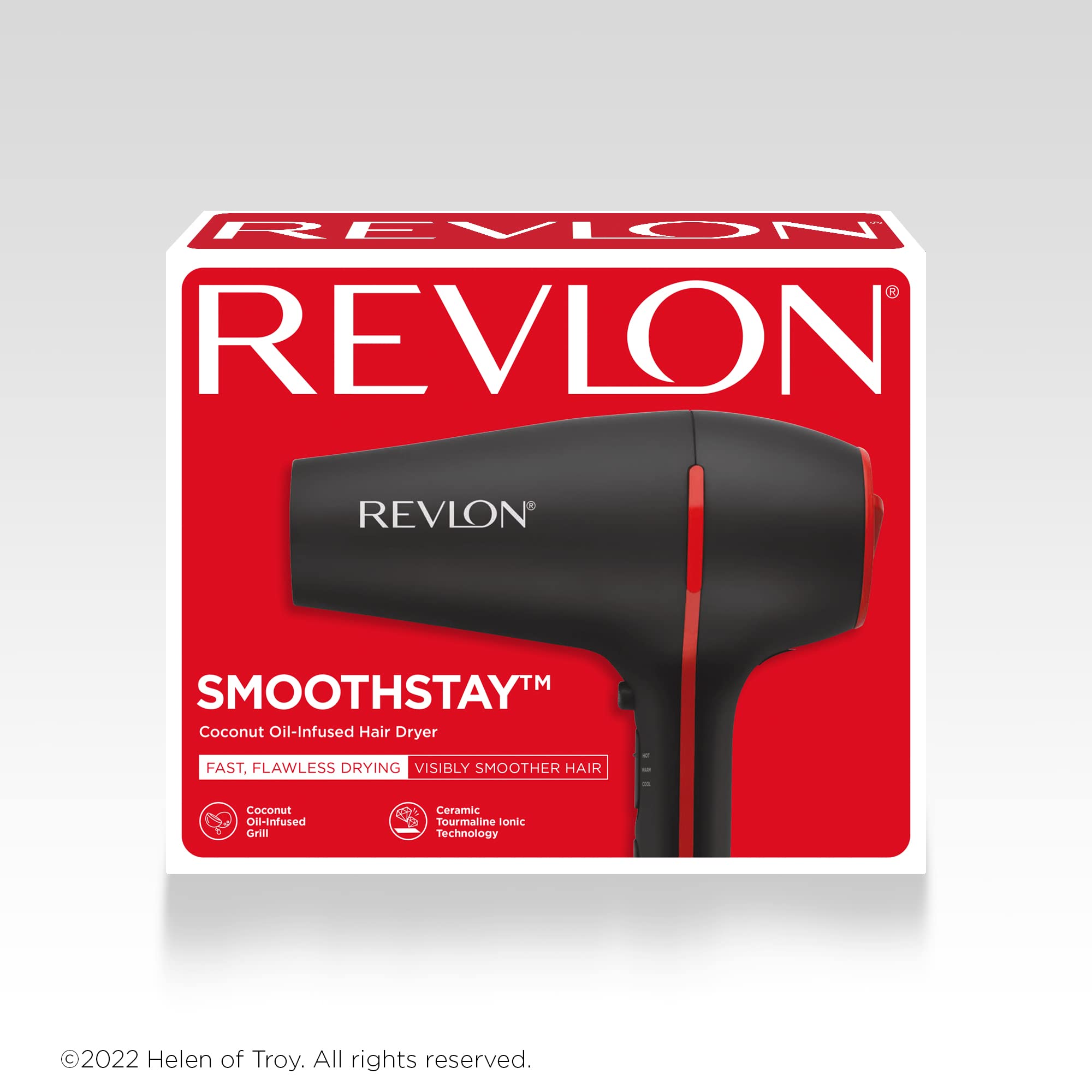 REVLON SmoothStay Coconut Oil Infused Hair Dryer with Diffuser | 1875W Blow Dryer Improves Shine for Smoother Styles and Tames Frizz for Silky Finish (Black)