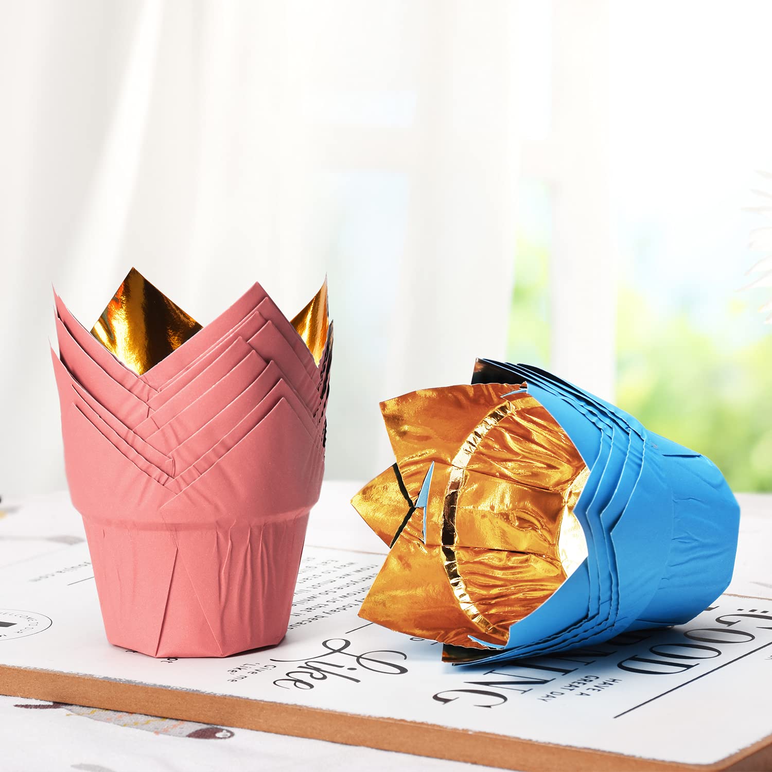 Party Hippo Gold Tulip Cupcake Liners Baking Paper Cups Holders Greaseproof Muffin Cases Wrappers for Wedding Birthday Party Baby Shower (Gold)
