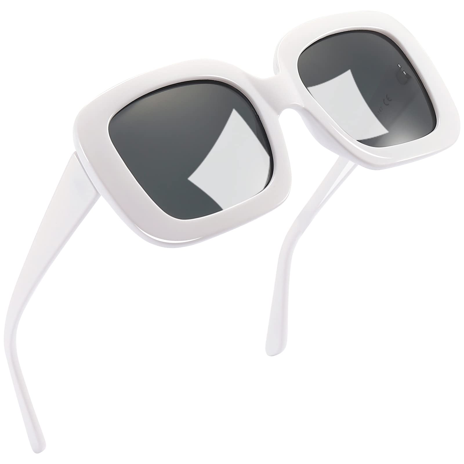 Oversized Polarized Sunglasses Square Shades: Trendy Large Big Ladies White Sun Glasses - Luxury Vintage Sunglasses UV Protection