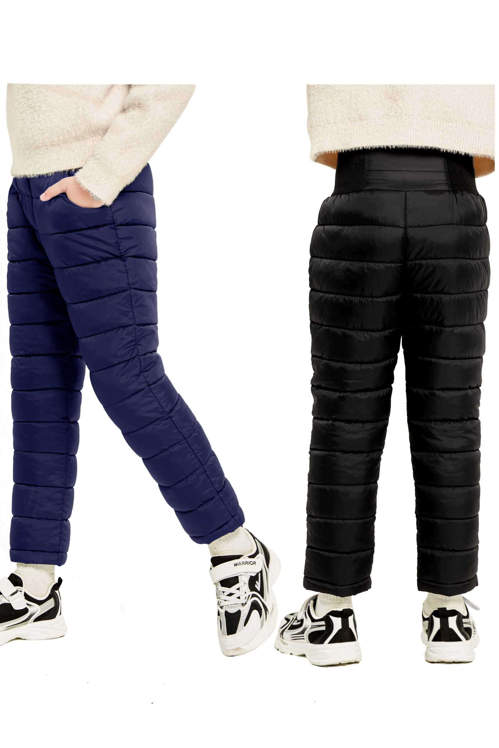 Resinta 2 Pack Girls Boys Snow Pants Winter Thick Pants Waterproof Warm Pants, 7-8 Years Black, Navy