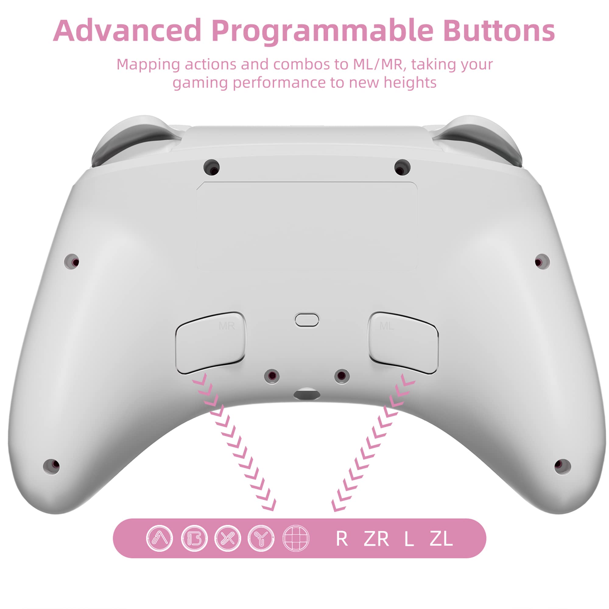 Pink Wireless Switch Controller for Switch/OLED/Lite Steam Deck, Pro Controller with Turbo, Motion, Vibration, Wake-Up, Headphone Jack and Dynamic Joystick RGB Lighting, Gaming Genshin Impact