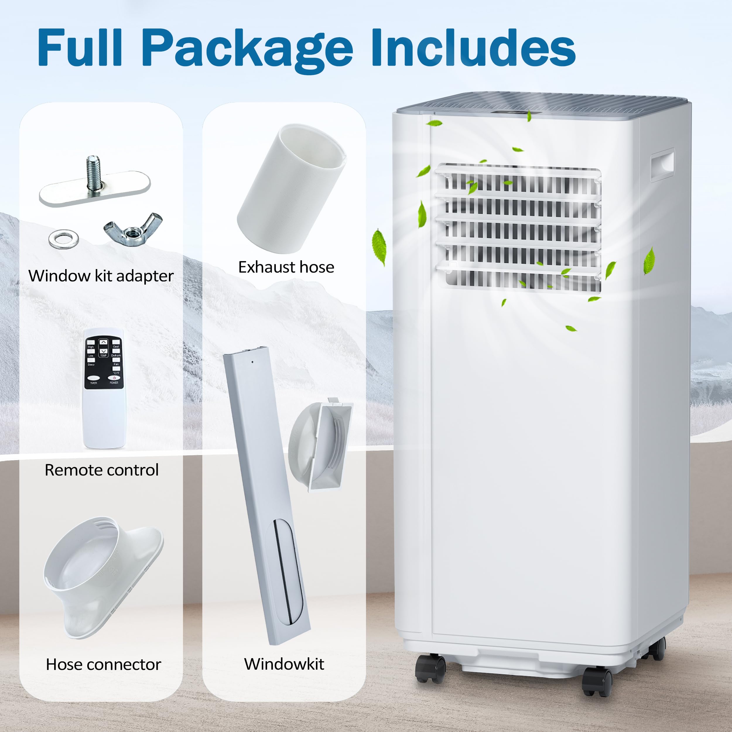 Portable Air Conditioners, 10000 BTU Portable AC Unit with Remote Control, Dehumidifier, Fan, Auto, Sleep Modes, Up to 450 Sq. Ft, 30DB Quiet Portable Air Conditioner with Installation Kits, 24H Timer