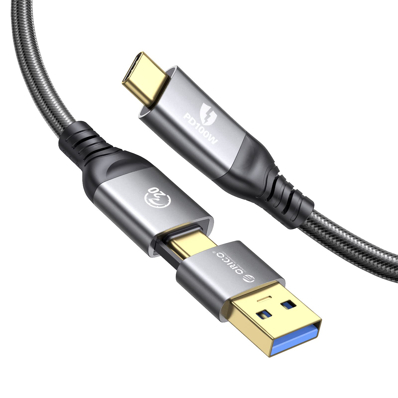 ORICO USB C to USB C 3.2 Gen 2 Cable 20Gbps Data Transfer, 2 in 1 USB C Cable 4K Output, 100W PD Fast Charging with Strap for Thunderbolt 3, MacBook, iPad Pro, Oculus Quest, Switch 3.3FT