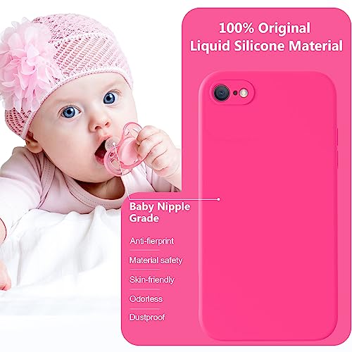 Vooii for iPhone SE Case 2022/3rd/2020,iPhone 8/7 Case, Upgraded Liquid Silicone with [Square Edges] [Camera Protection] [Soft Anti-Scratch Microfiber Lining] Phone Case for iPhone SE - Hot Pink