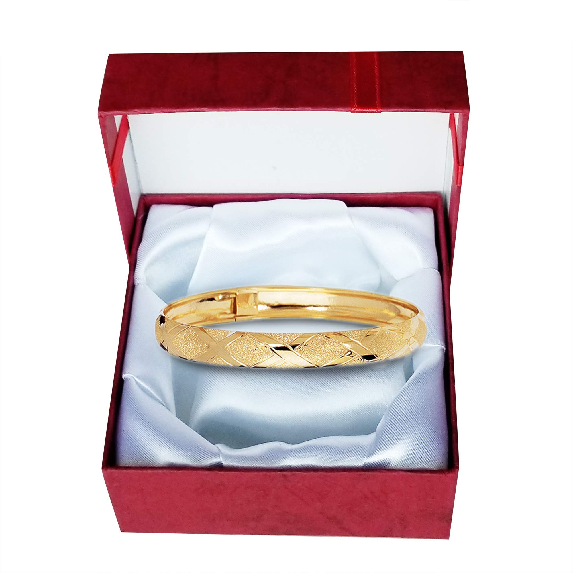 JewelStop 10K Yellow Gold 6mm Shiny Diamond Shape Laser Cut Pattern Bangle - 8 Inches, 4.9gr.
