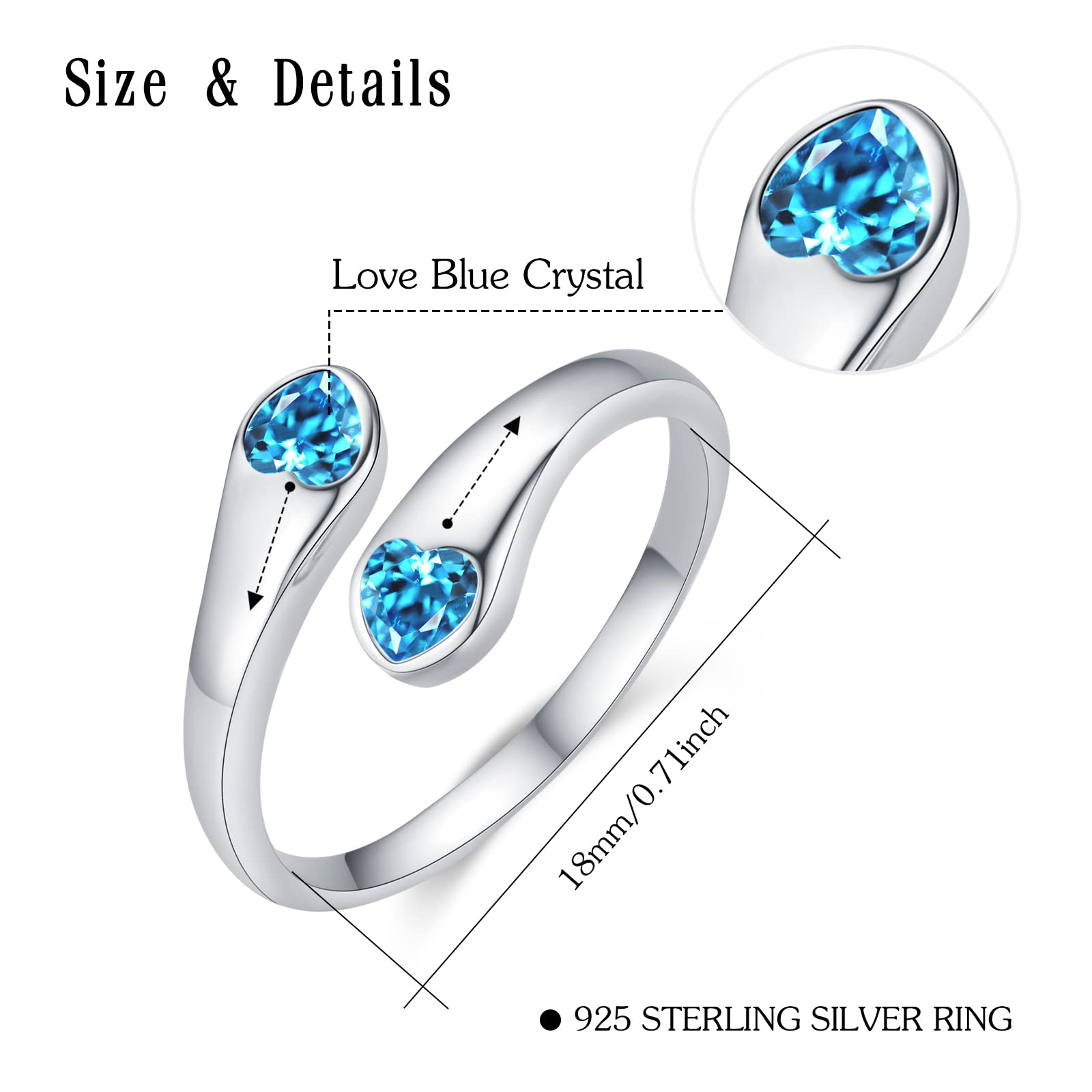 MEDWISE Minimalist Heart Open Ring for Women Sterling Silver Eternity Band Ring Wedding Promis Ring (with Gift Box)