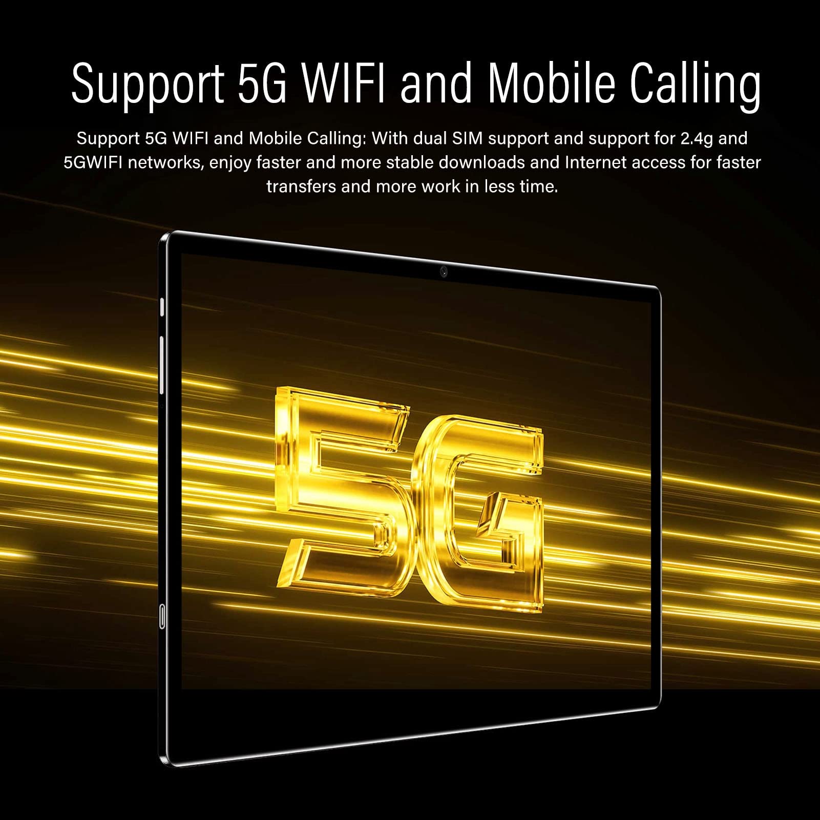 Septpenta 10.1in Tablet for Android 11, 8G 256G 1960X1080 2.5D Curved Glass IPS HD Touchscreen 8 Core 4G Calling Tablet, 8MP 20MP 6000mAh 2.4G 5G WiFi 178° Viewing Angle 100‑240V(USA)