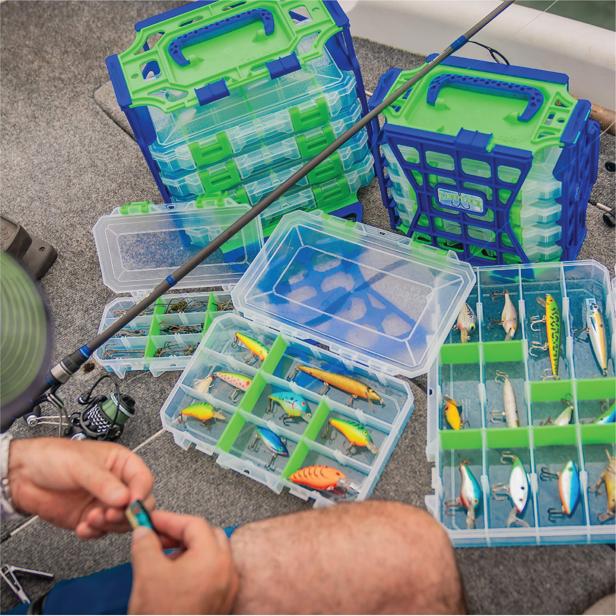 Lure Lock LL1T-1101 Large Thin Box - 1Cavity w/Ocean Blue Tak Logic Liner, Clear w/Green Accent