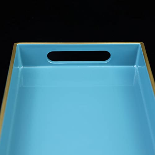 Leemxiiny Light Blue Vanity Tray with Handles, Decorative Tray Desktop Storage Organizer for Bathroom, Living Room, 5.9"*13.7"
